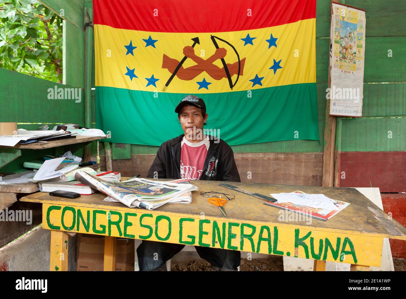Registration to enter Guna Yala in the background the flag of the ...