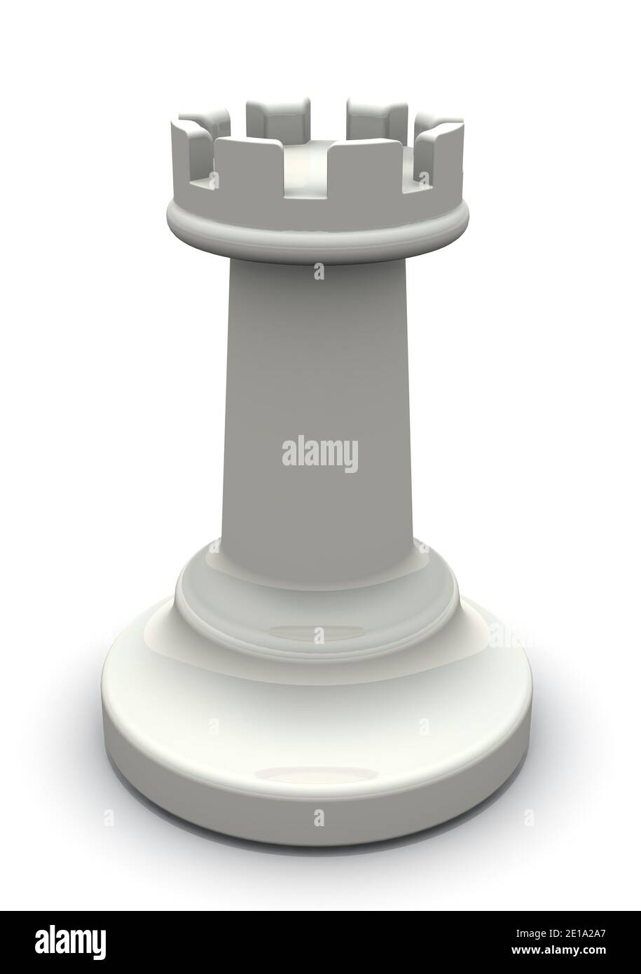 White rook. Chess figure. White rook on a white surface. Isolated. 3D ...