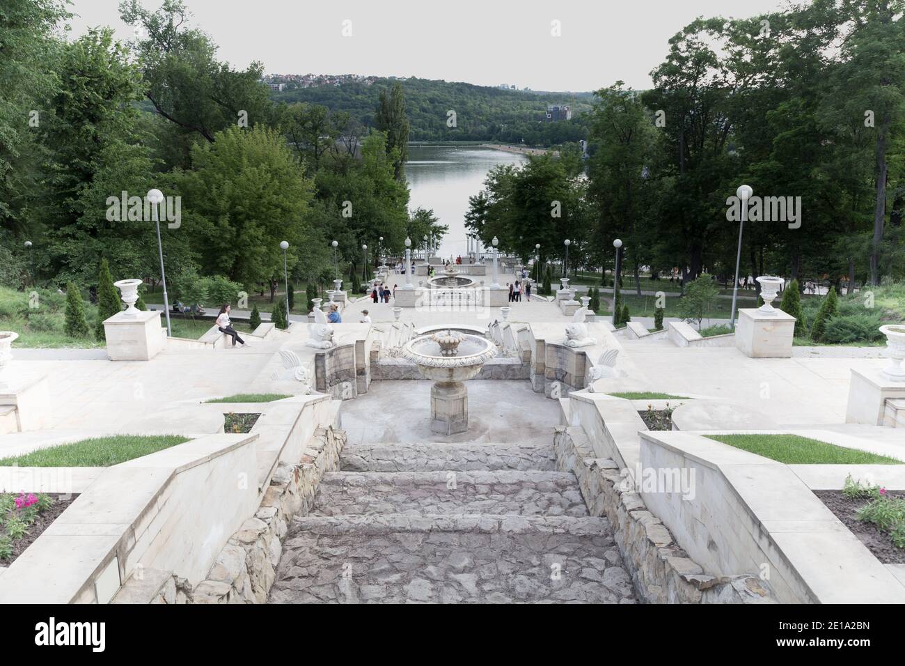 Chisinau, Moldova. June 7, 2020. The waterfall staircase and rotonda in ...