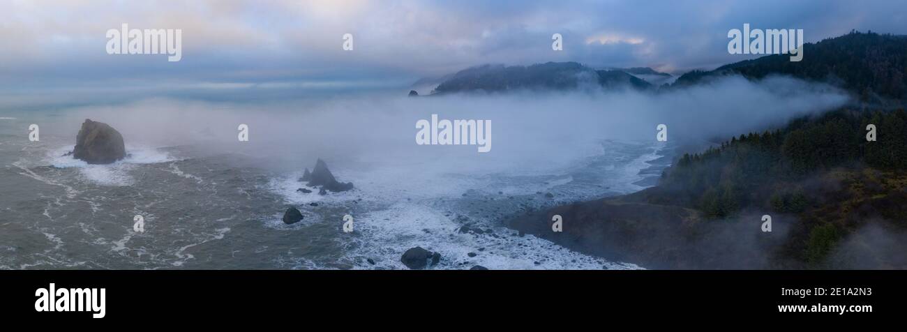 The marine layer drifts over the coastline of Northern California in ...