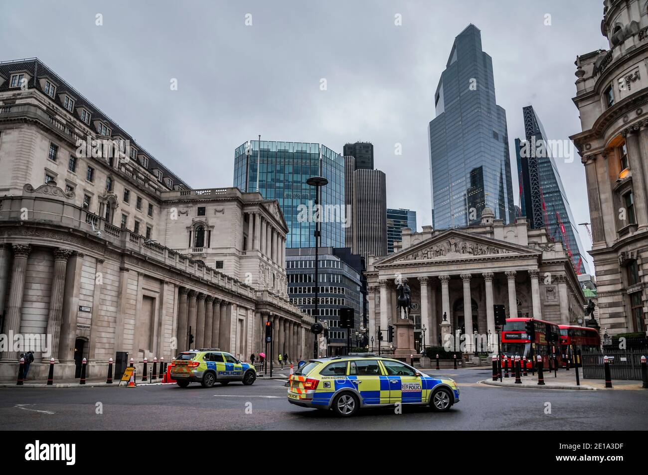 London, UK. 5th Jan, 2021. Bank Junction is quiet but not completely ...