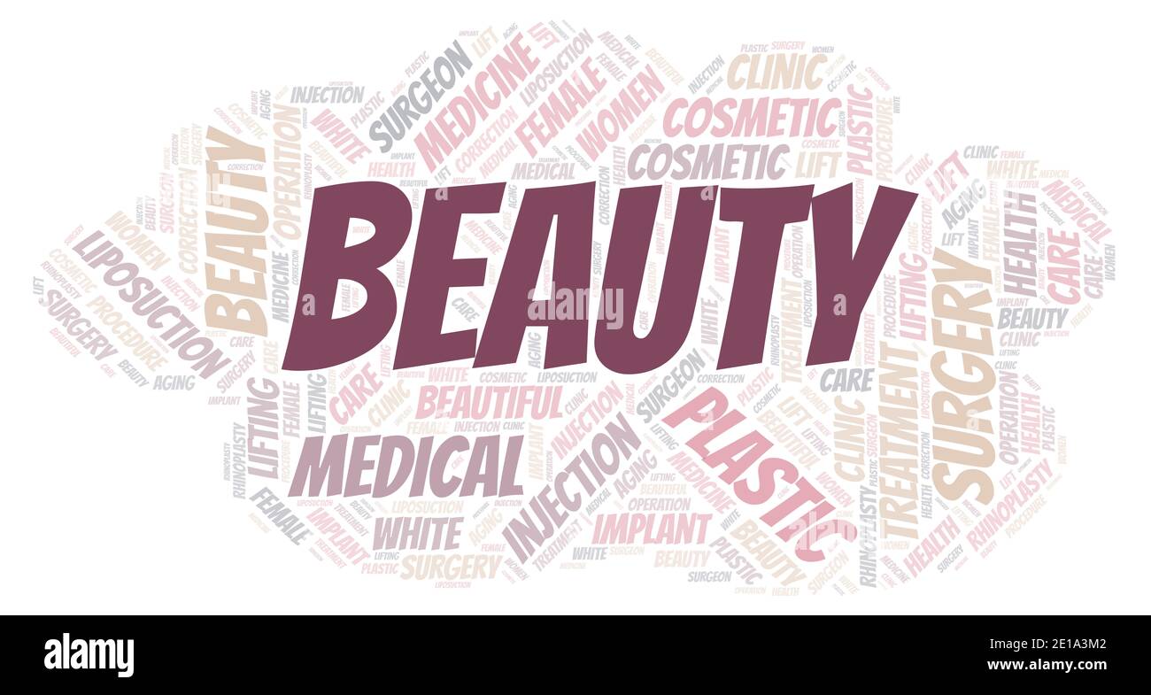 Beauty typography word cloud create with text only Stock Photo - Alamy