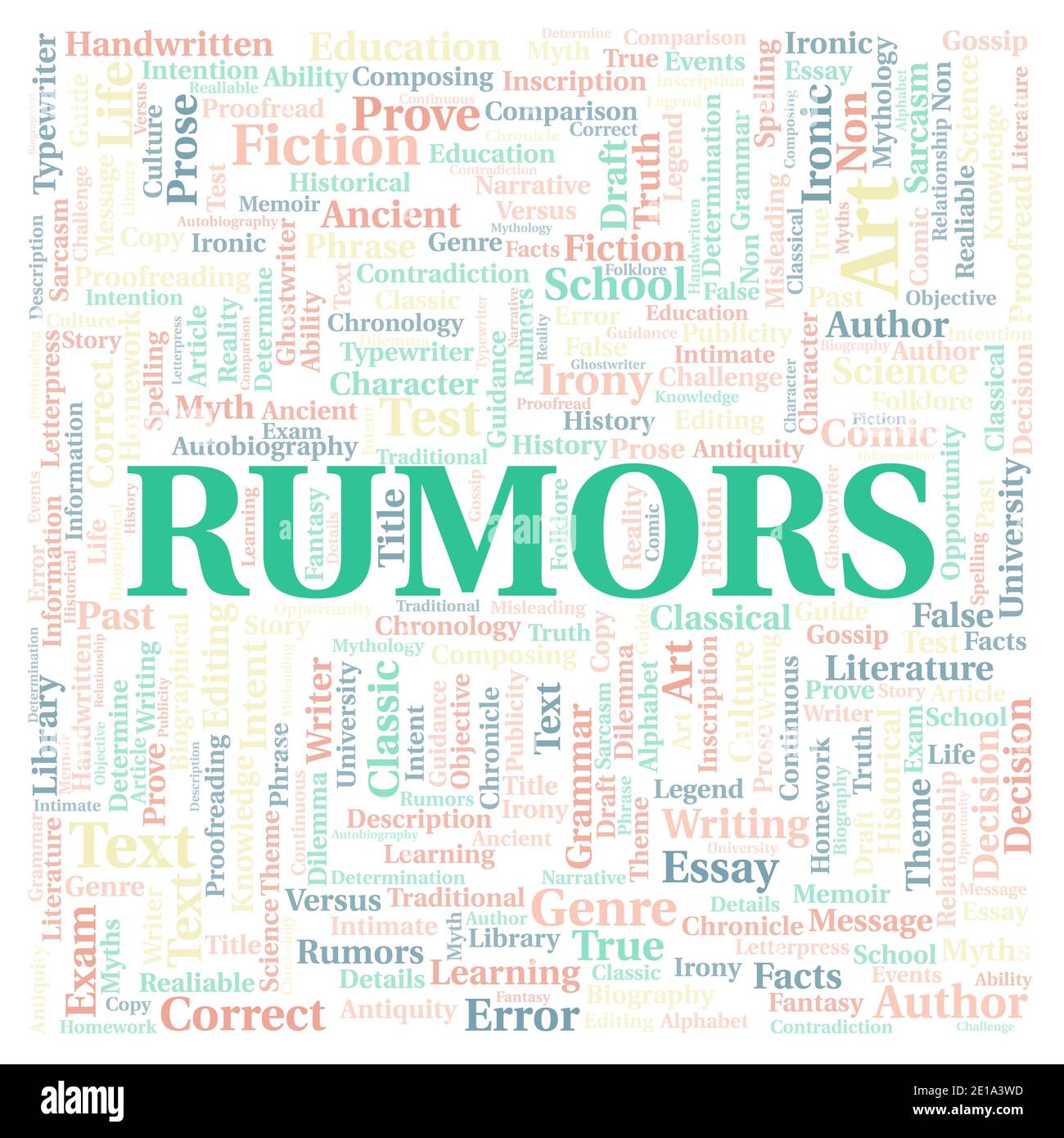 Rumors typography word cloud create with text only Stock Photo - Alamy