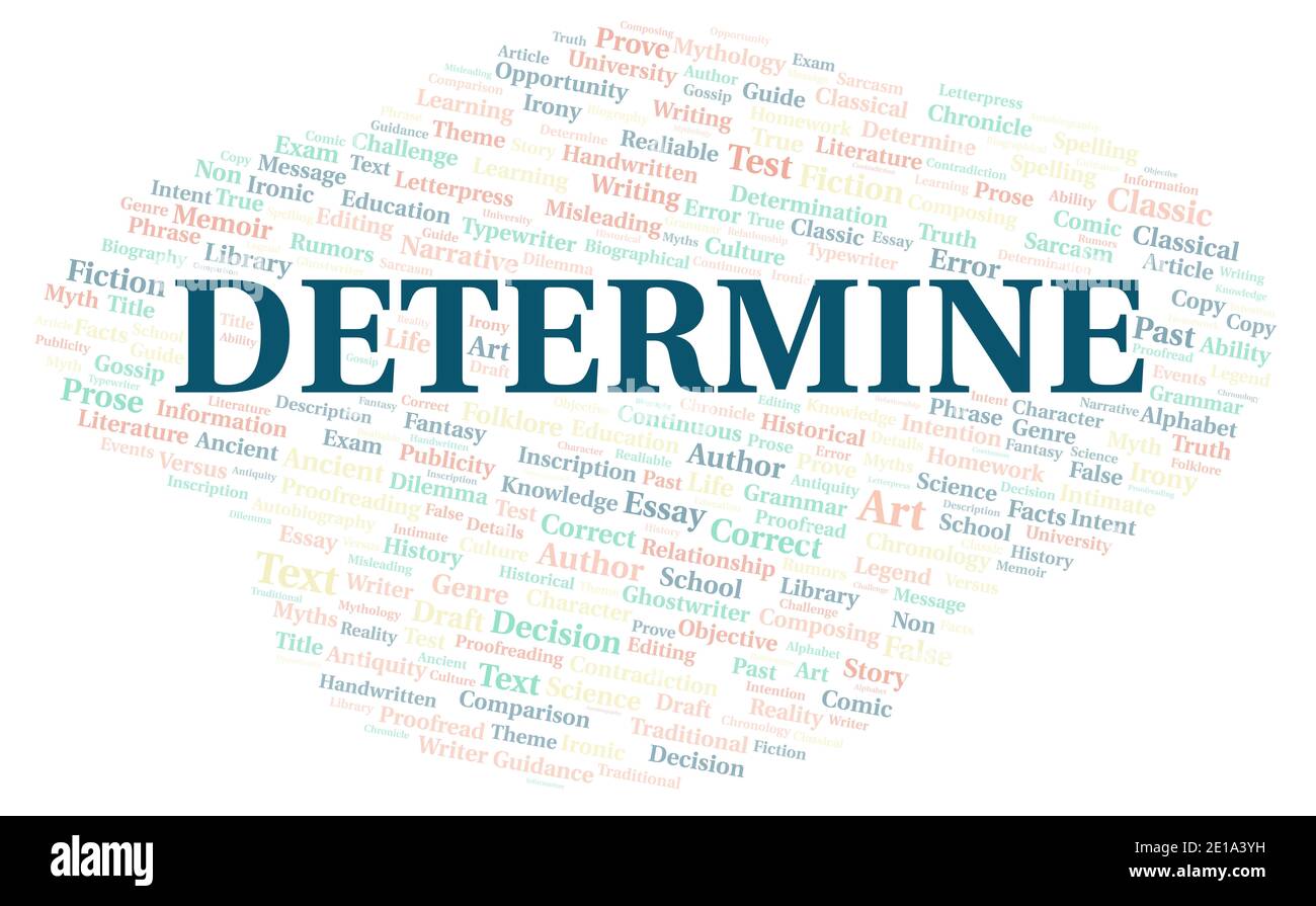 Determine typography word cloud create with text only Stock Photo - Alamy