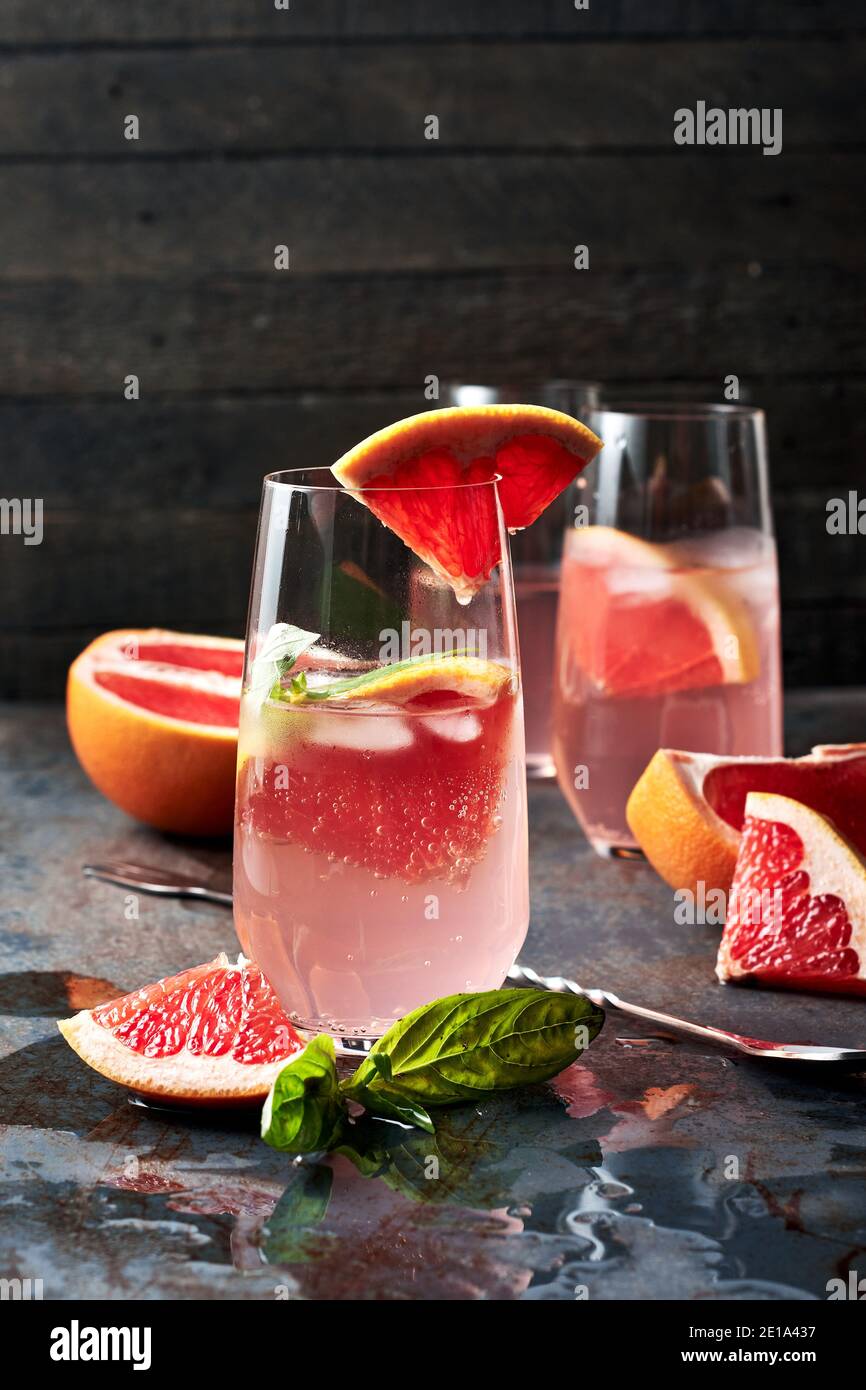 Refreshing citrus lemonade with grapefruit and basil Stock Photo - Alamy