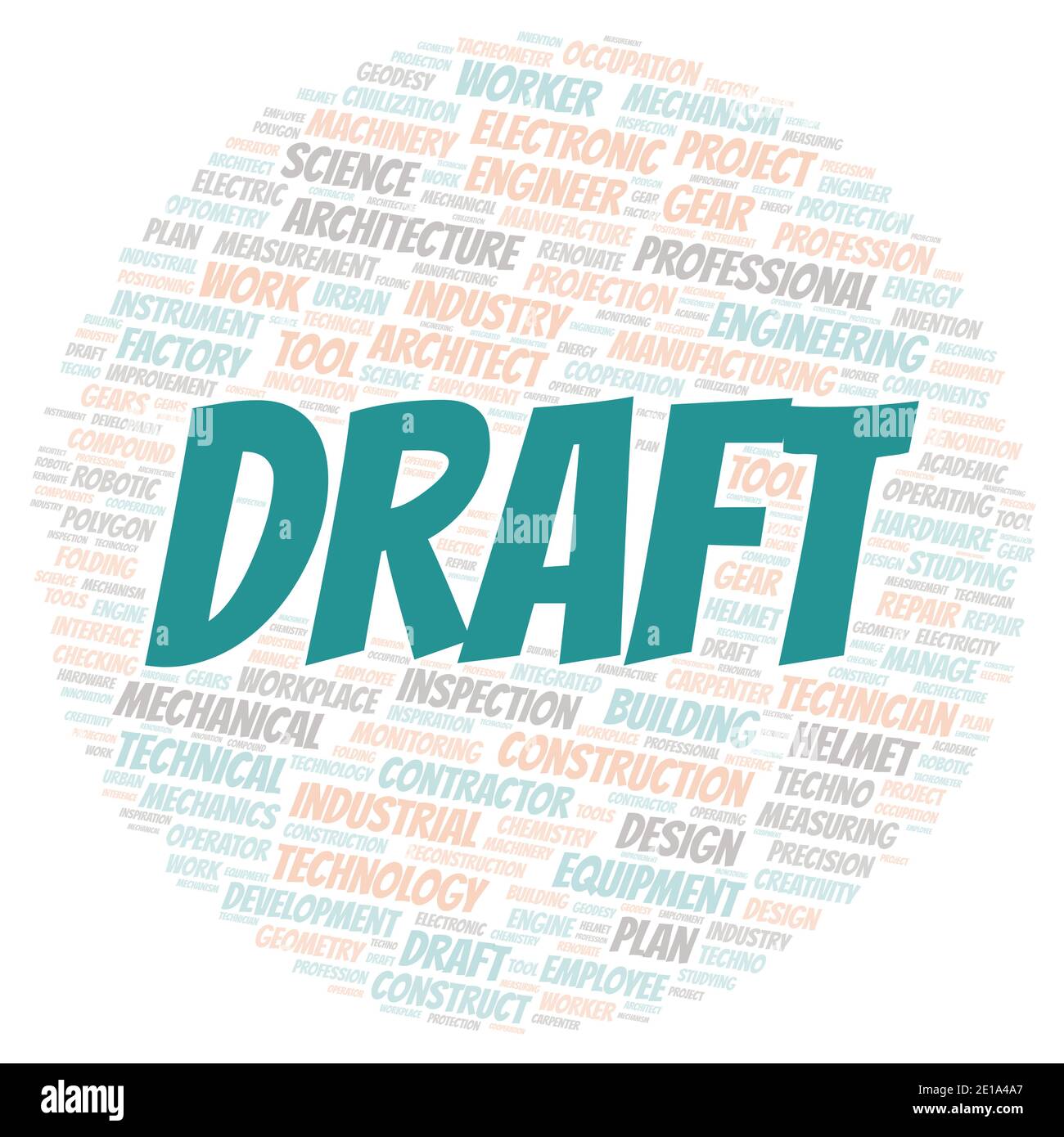 Draft typography word cloud create with text only Stock Photo - Alamy
