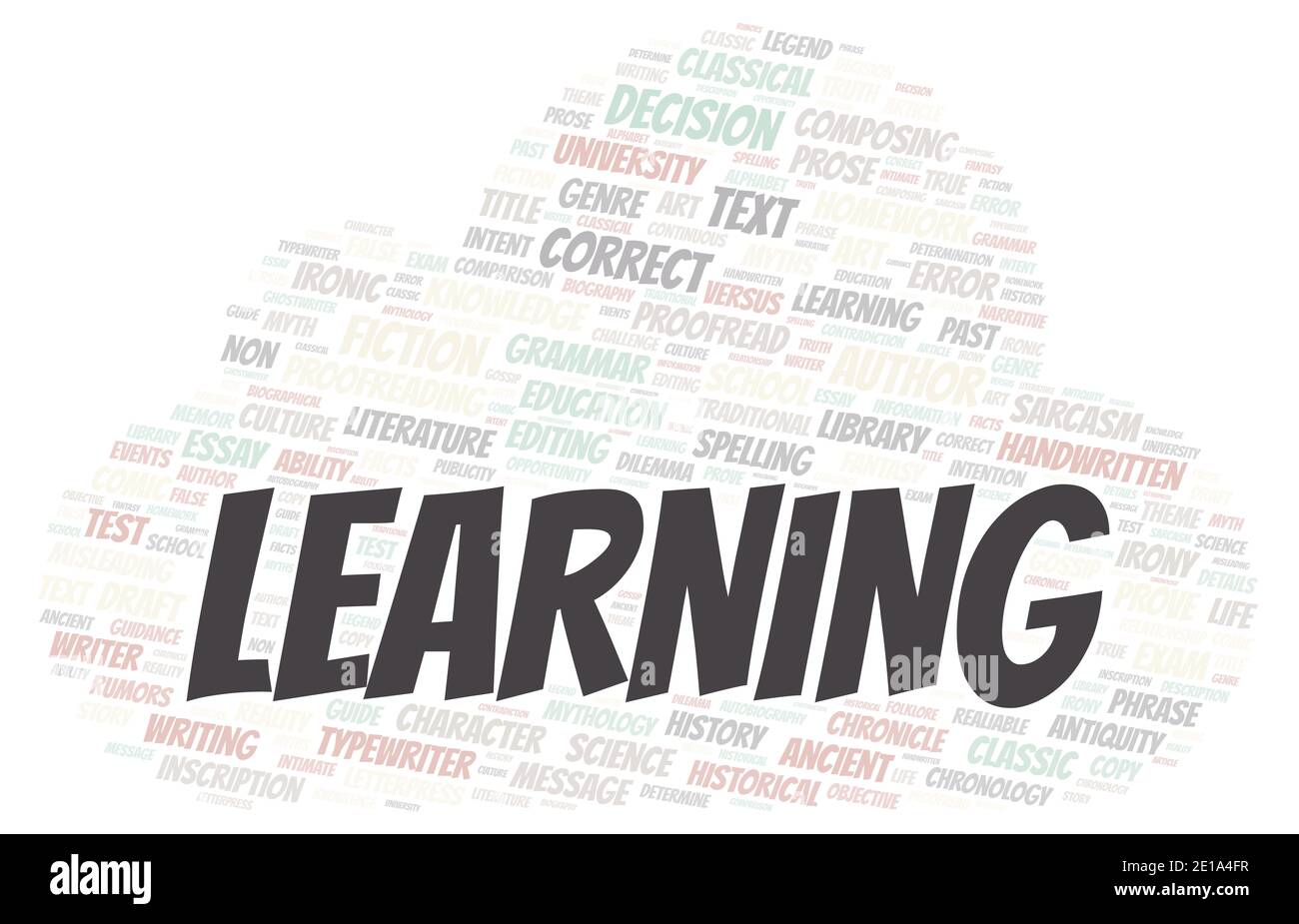 Learning typography word cloud create with text only Stock Photo - Alamy