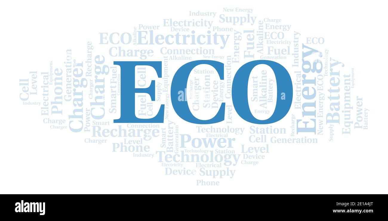 Eco typography word cloud create with text only Stock Photo - Alamy