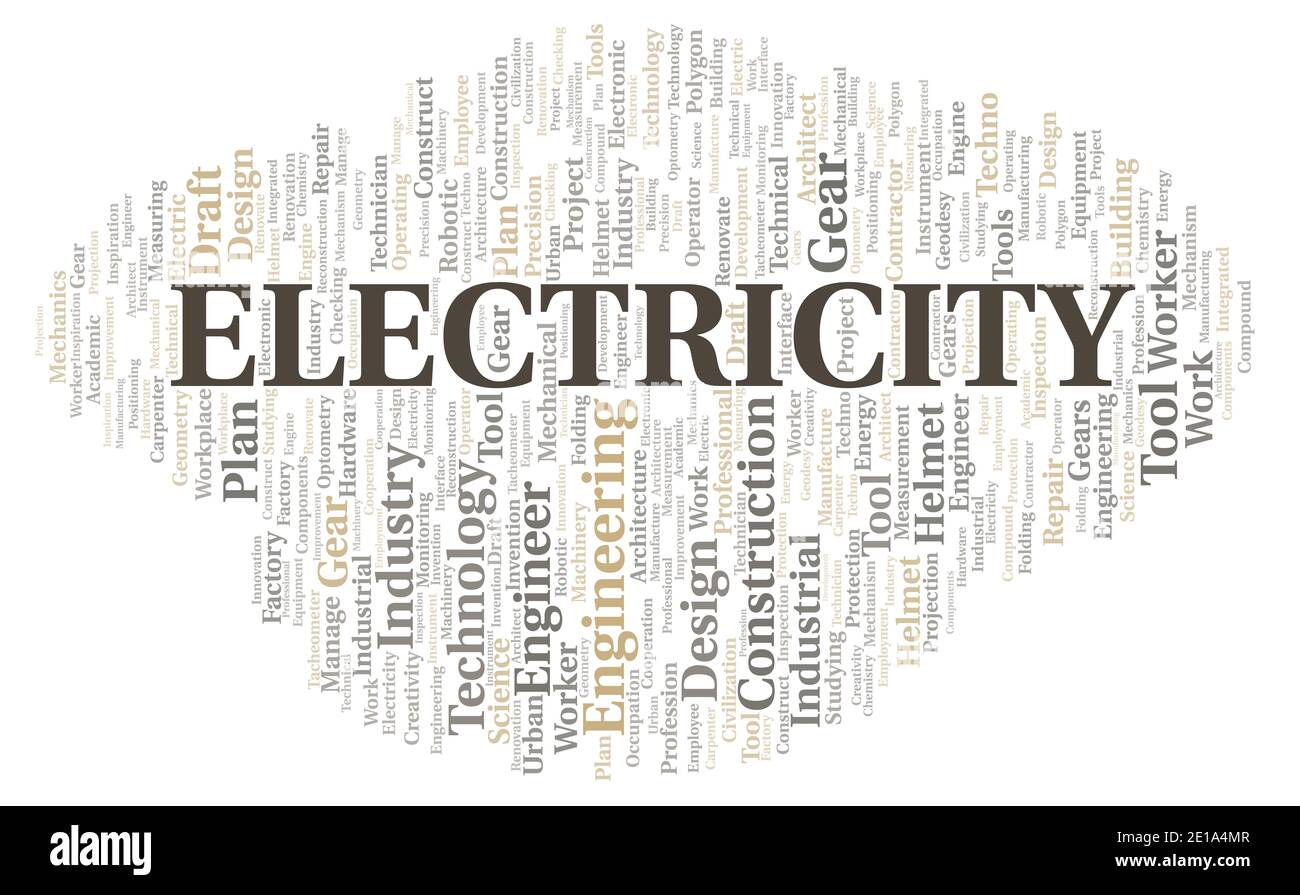 Electricity typography word cloud create with text only Stock Photo - Alamy