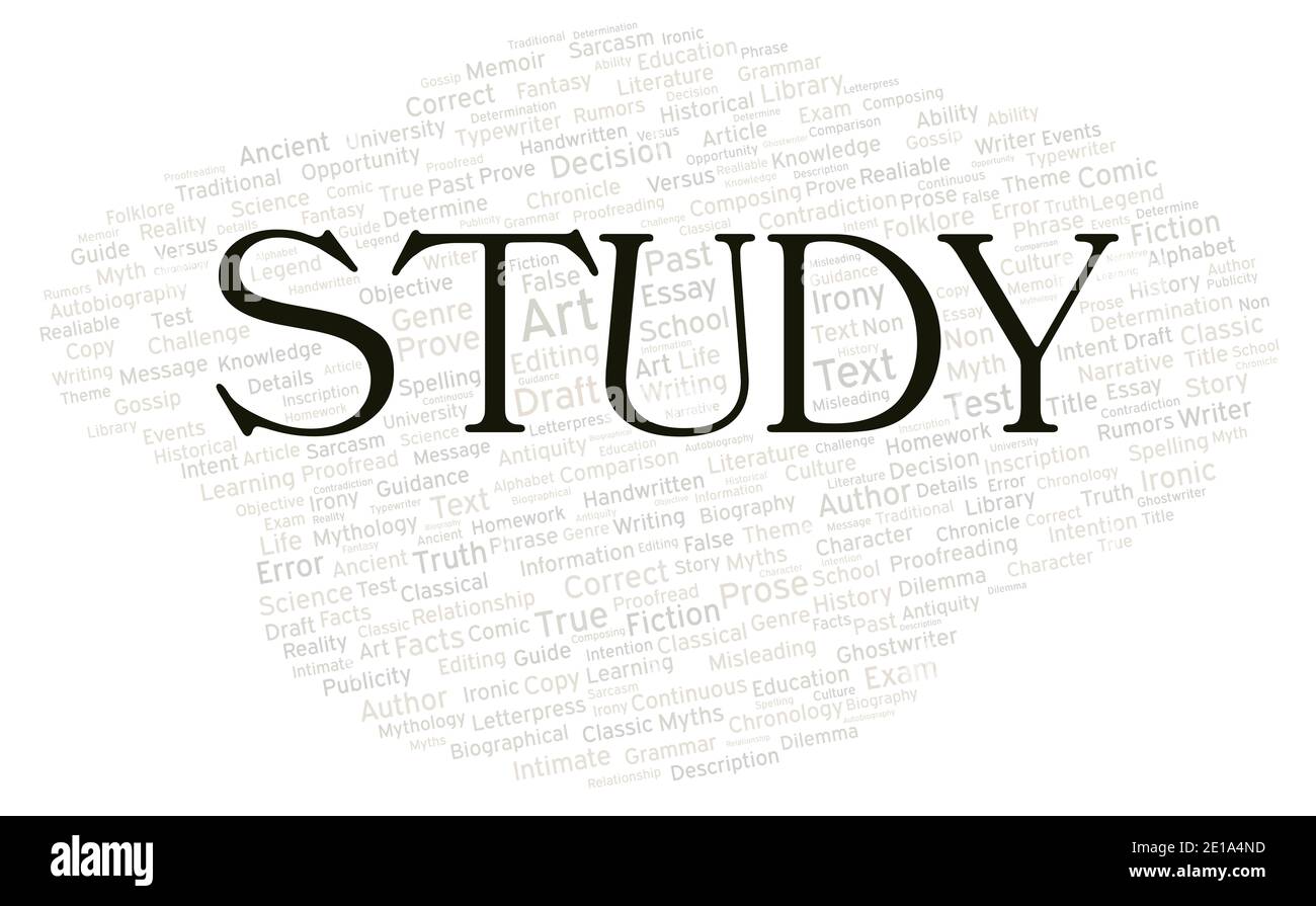 Study typography word cloud create with text only Stock Photo - Alamy