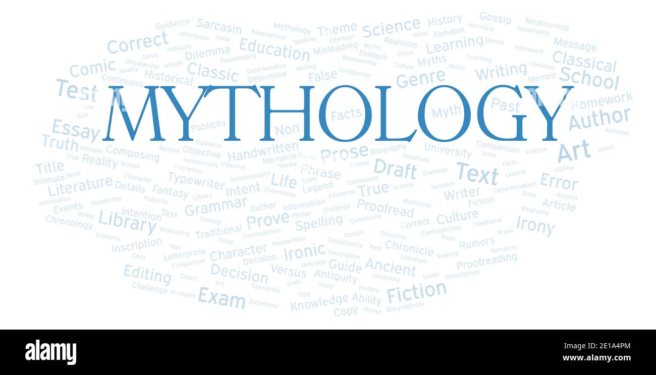 Mythology typography word cloud create with text only Stock Photo - Alamy