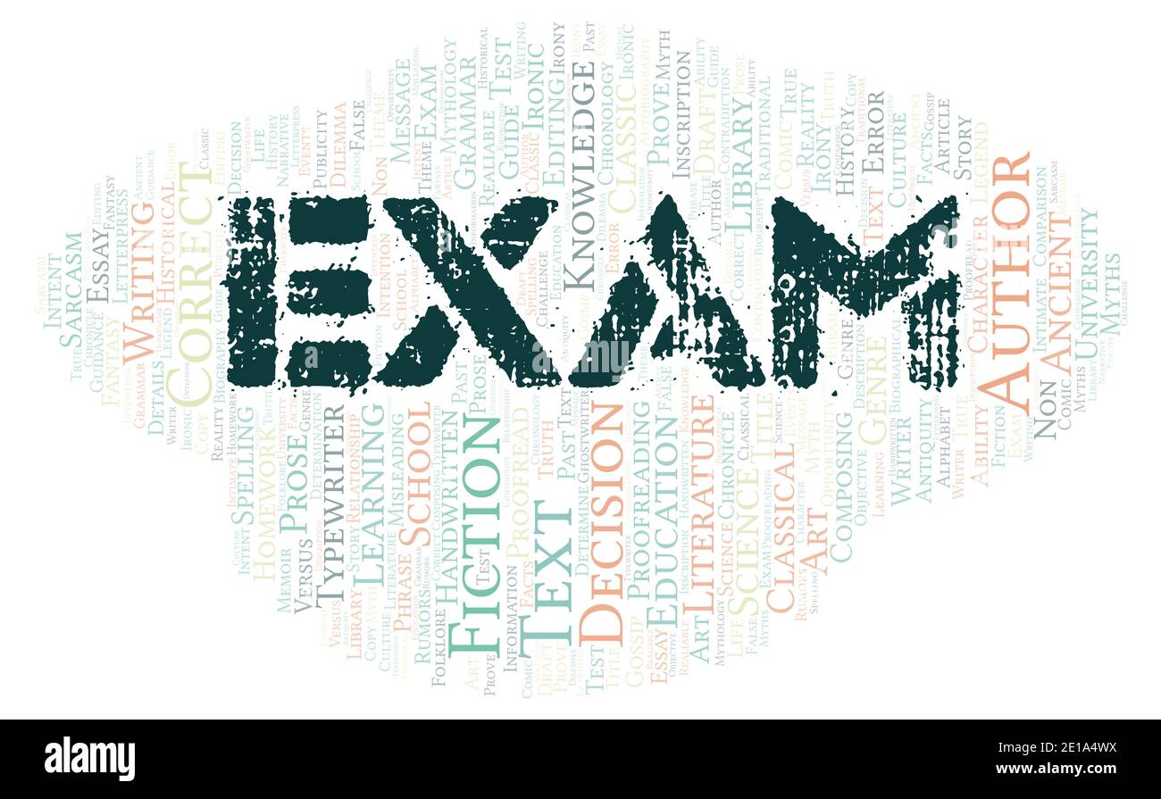 Exam typography word cloud create with text only Stock Photo - Alamy