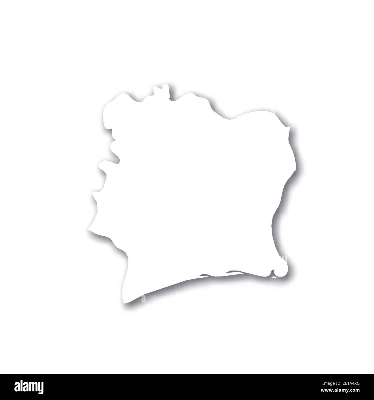 Cote d Ivoire - white 3D silhouette map of country area with dropped ...