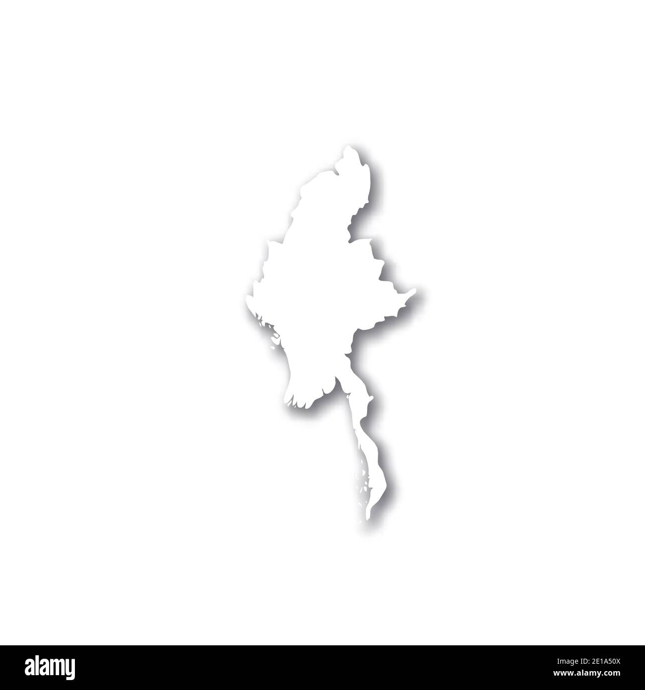 Burma, Myanmar - white 3D silhouette map of country area with dropped ...