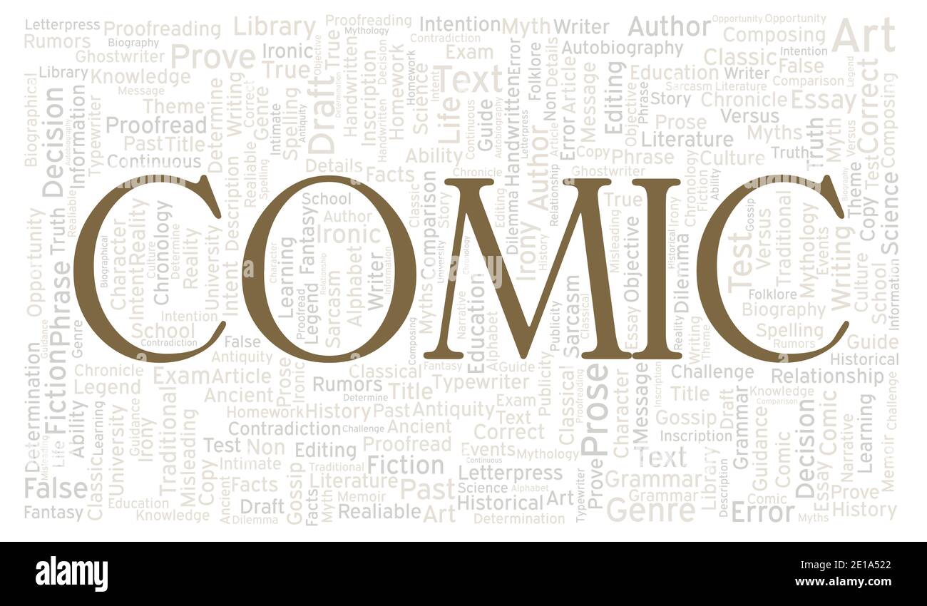 Comic typography word cloud create with text only Stock Photo - Alamy