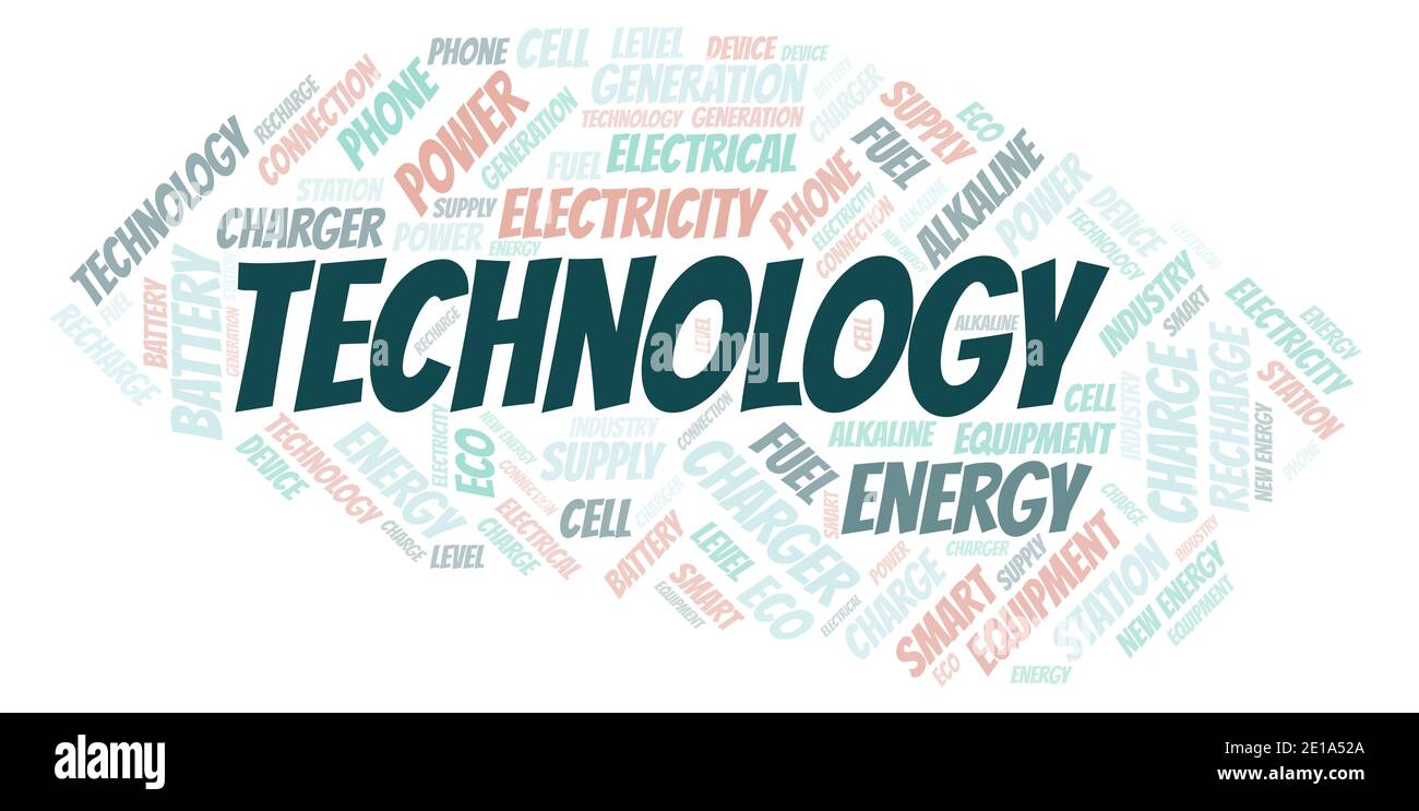 Technology typography word cloud create with text only Stock Photo - Alamy