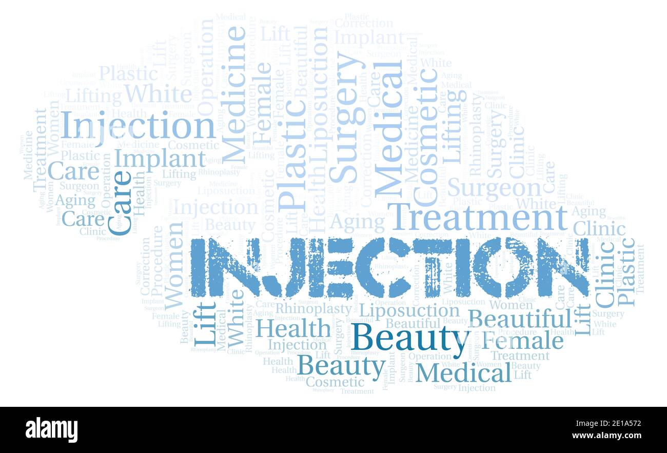 Injection typography word cloud create with text only Stock Photo - Alamy