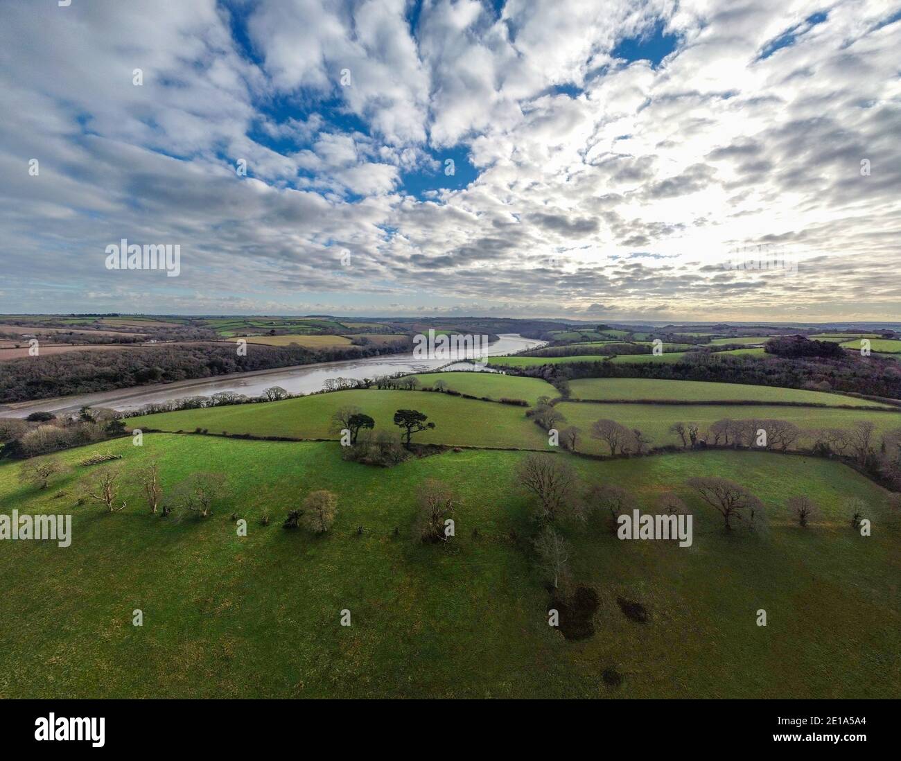 aerial view of the tresillian river in cornwall England yuk near truro ...
