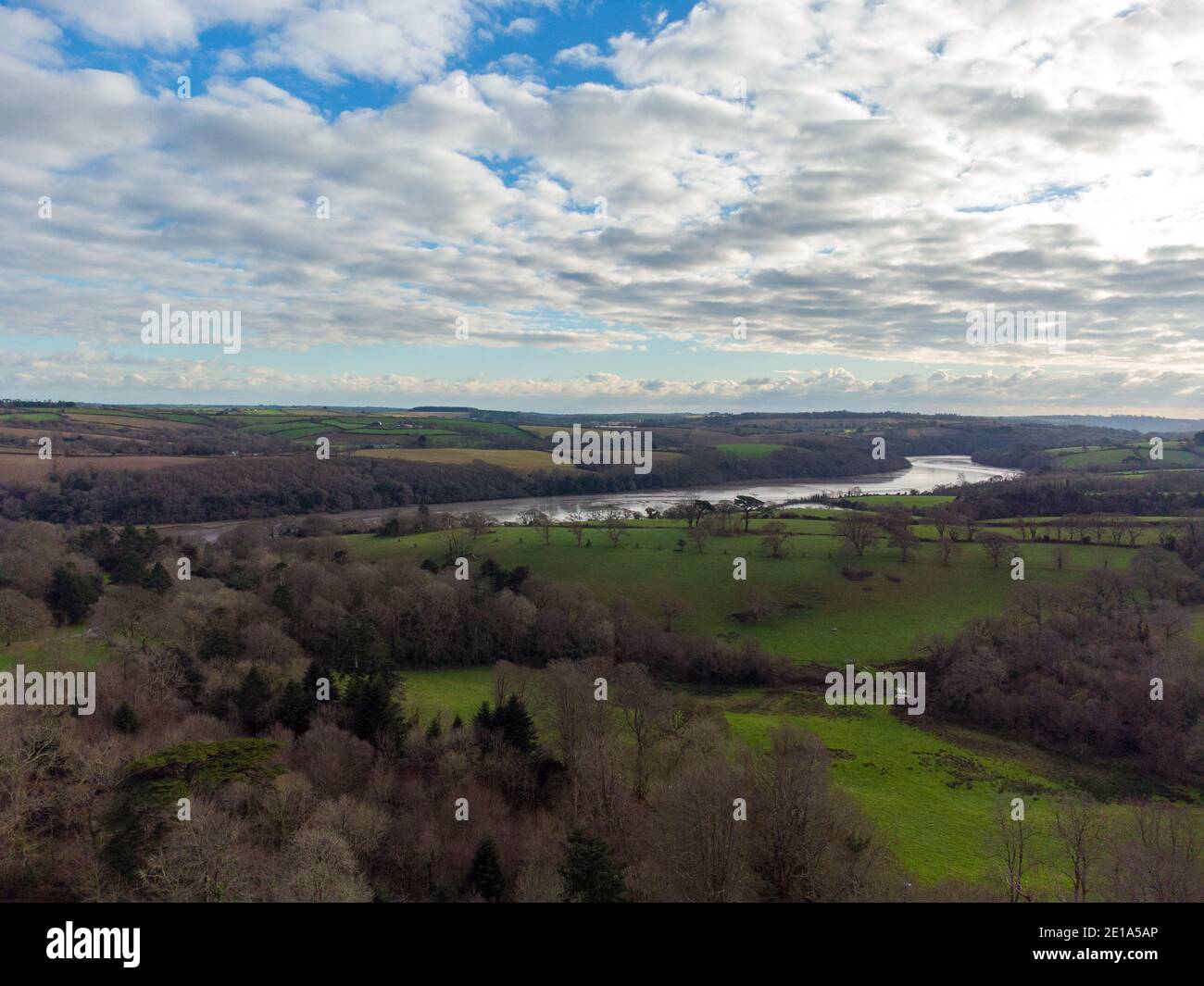 aerial view of the tresillian river in cornwall England yuk near truro ...