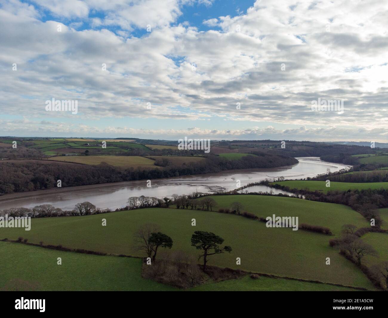 aerial view of the tresillian river in cornwall England yuk near truro ...
