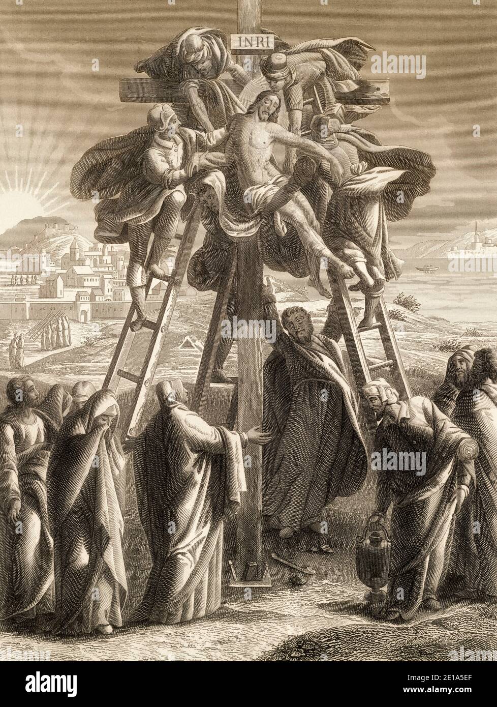 The body of Jesus is taken down from the cross by Joseph of Arimathea ...