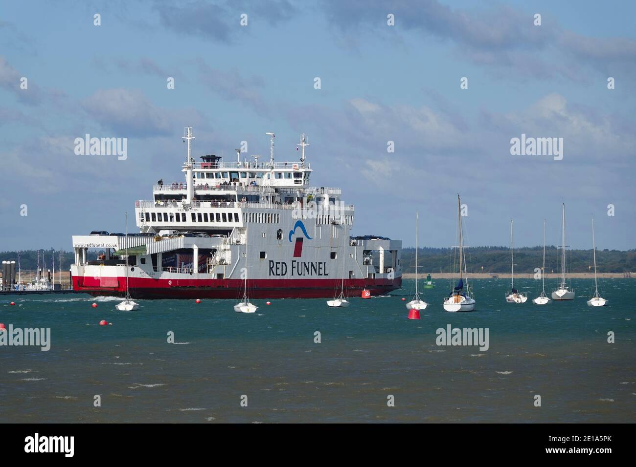 The Red Funnel car ferry Red Falcon leaving Cowes on the Isle of Wight ...
