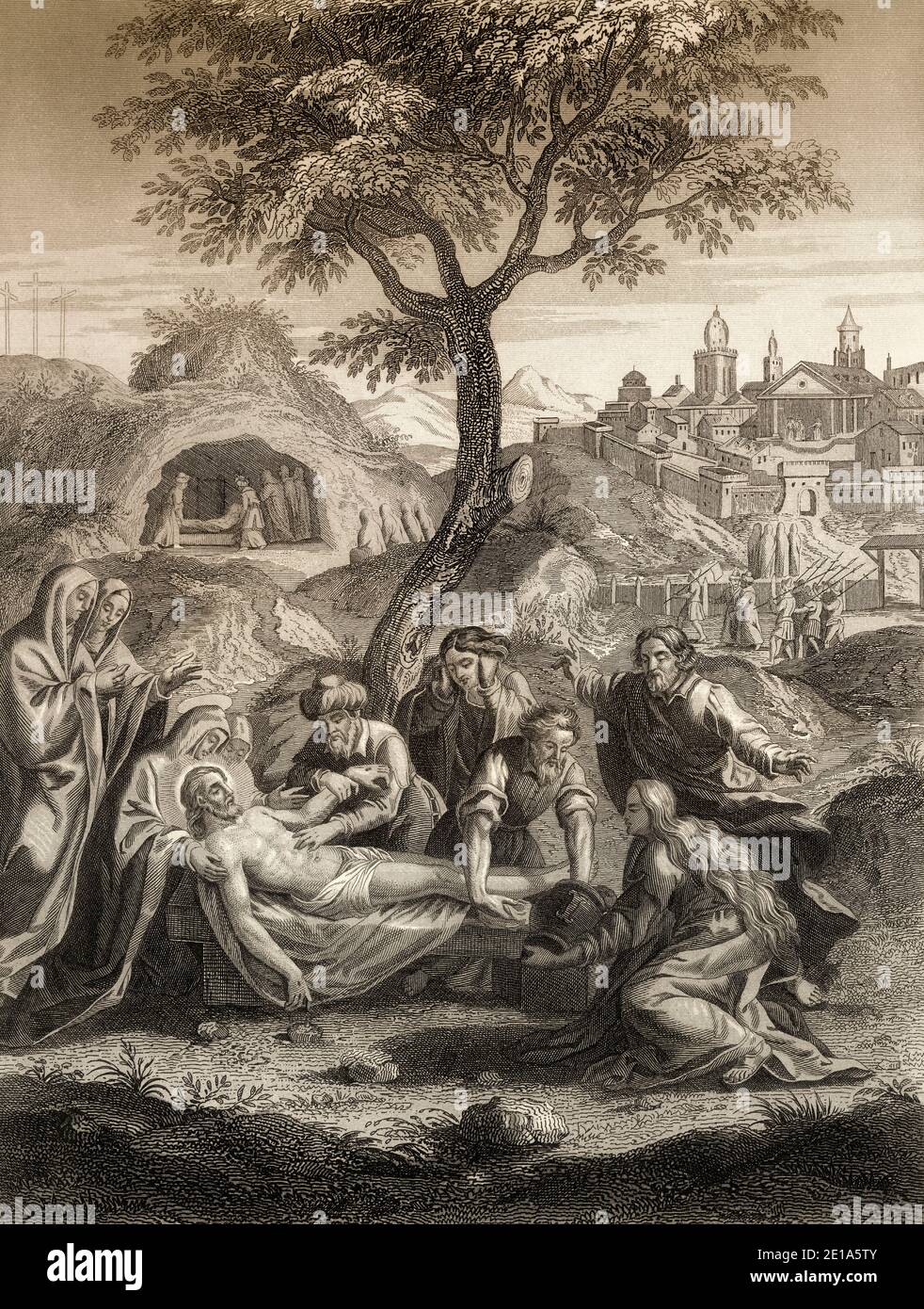 The Burial of Jesus, New Testament, steel engraving 1853, digitally ... The Burial of Jesus, New Testament, steel engraving 1853, digitally ...