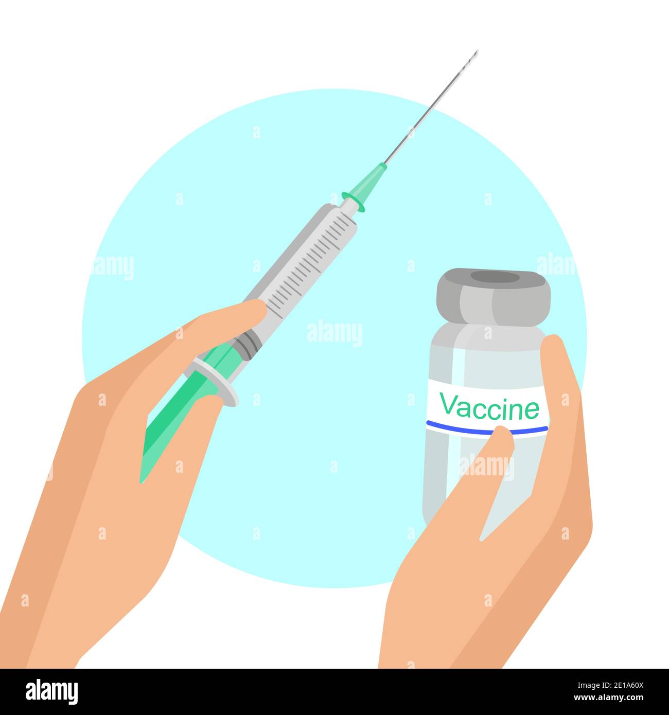 Syringe for injection, vial vaccine. In the hands of a syringe and a ...