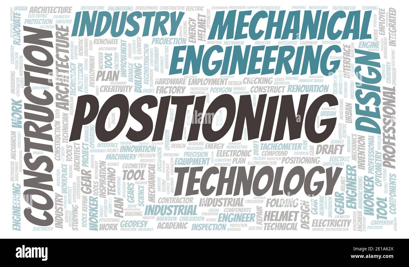 Positioning typography word cloud create with text only Stock Photo - Alamy