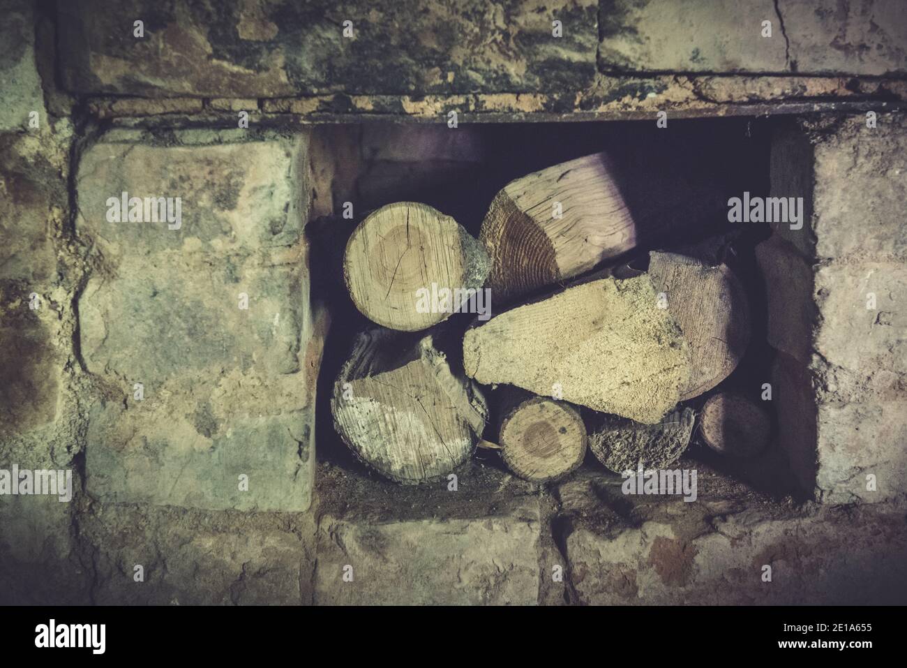 Old vintage stove with wood in a village house Stock Photo - Alamy