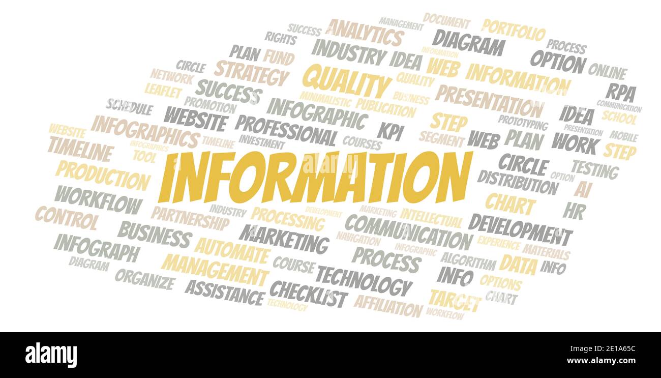 Information typography word cloud create with text only Stock Photo - Alamy