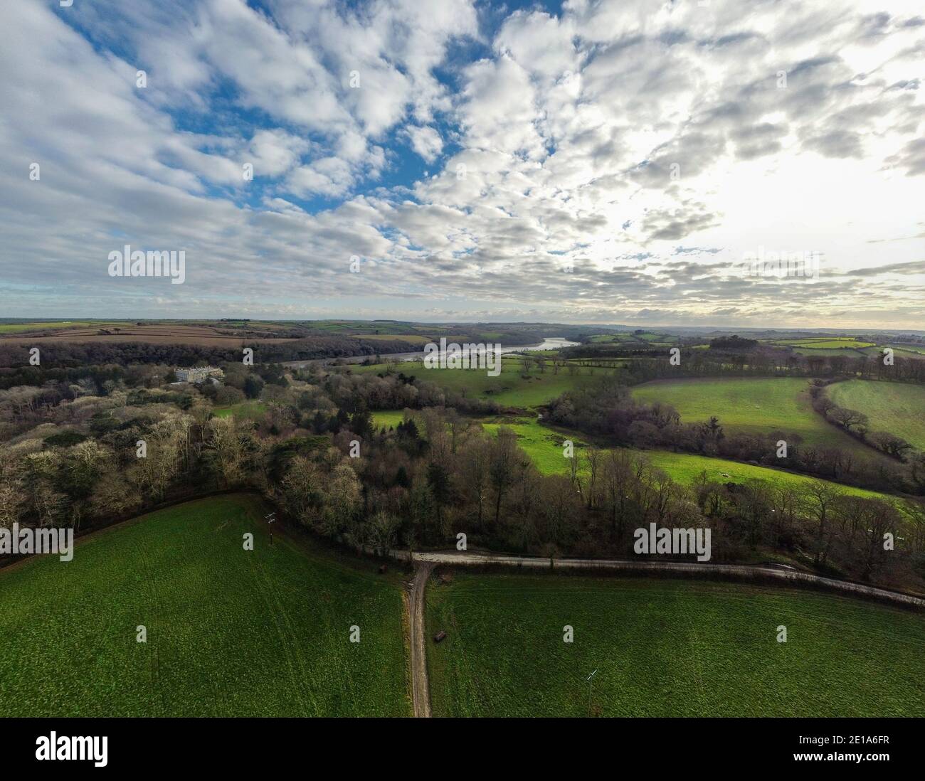 aerial view of the tresillian river in cornwall England yuk near truro ...