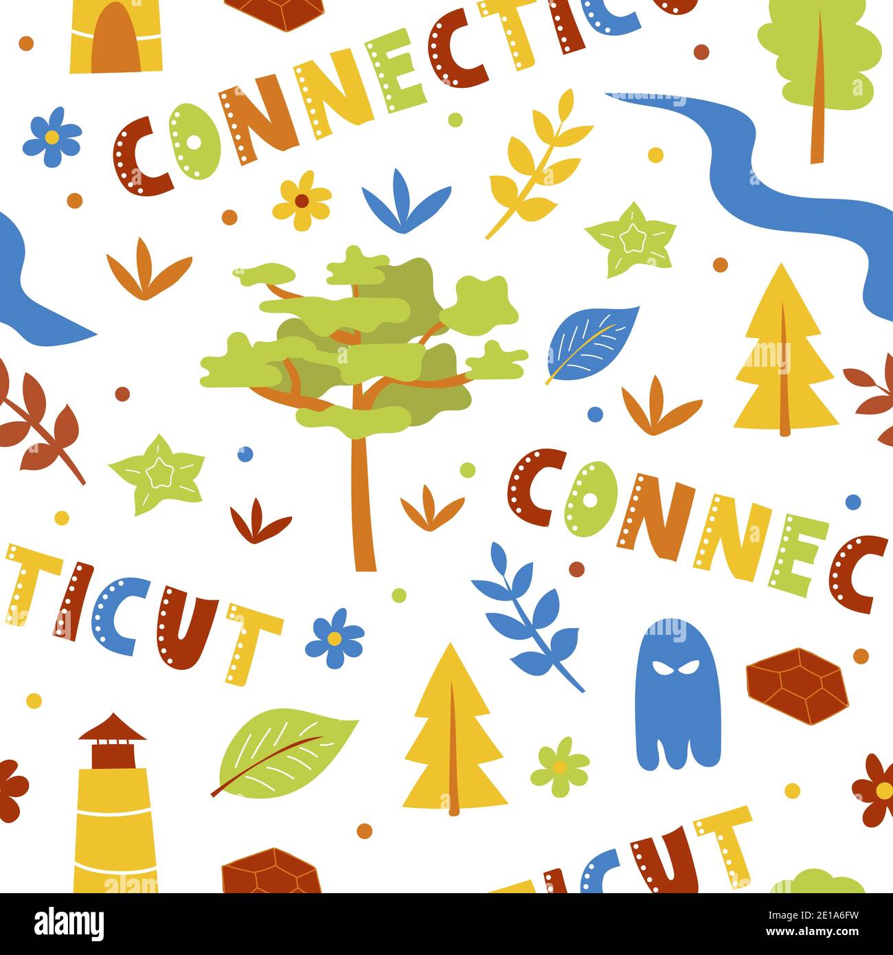 USA collection. Vector illustration of Connecticut theme. State Symbols ...