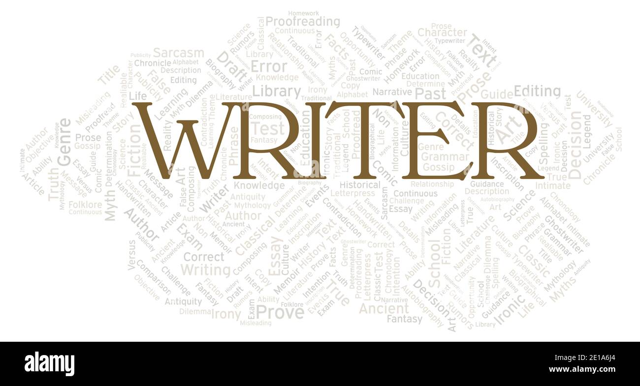Writer typography word cloud create with text only Stock Photo - Alamy