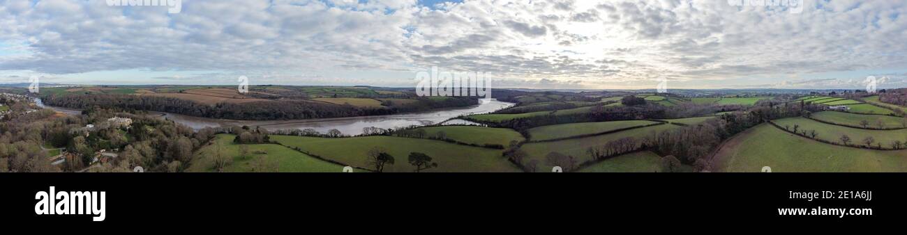 aerial view of the tresillian river in cornwall England yuk near truro ...