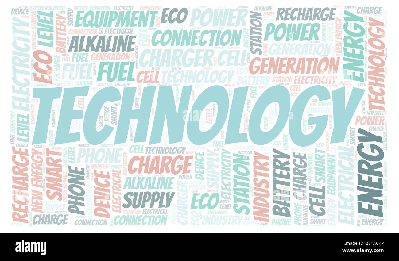 Technology typography word cloud create with text only Stock Photo - Alamy