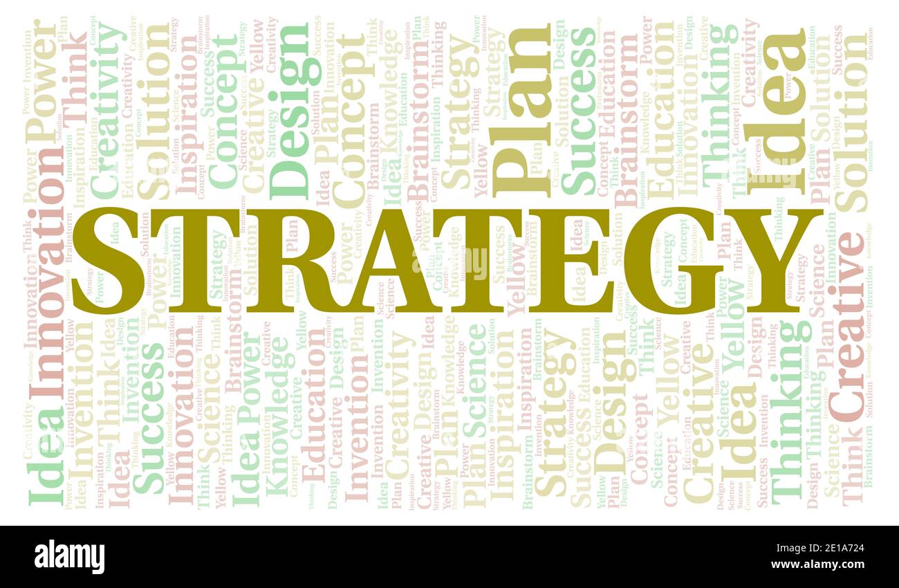 Strategy typography word cloud create with text only Stock Photo - Alamy