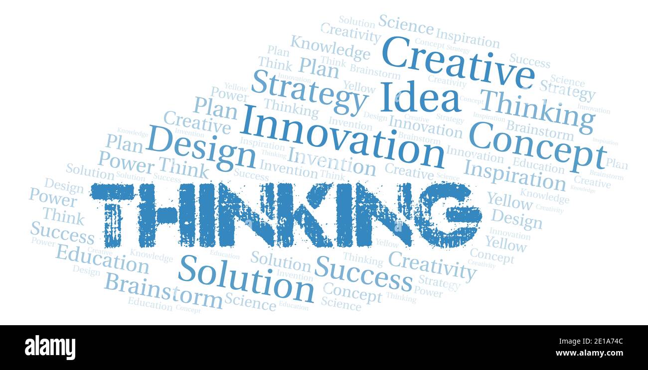 Thinking typography word cloud create with text only Stock Photo - Alamy