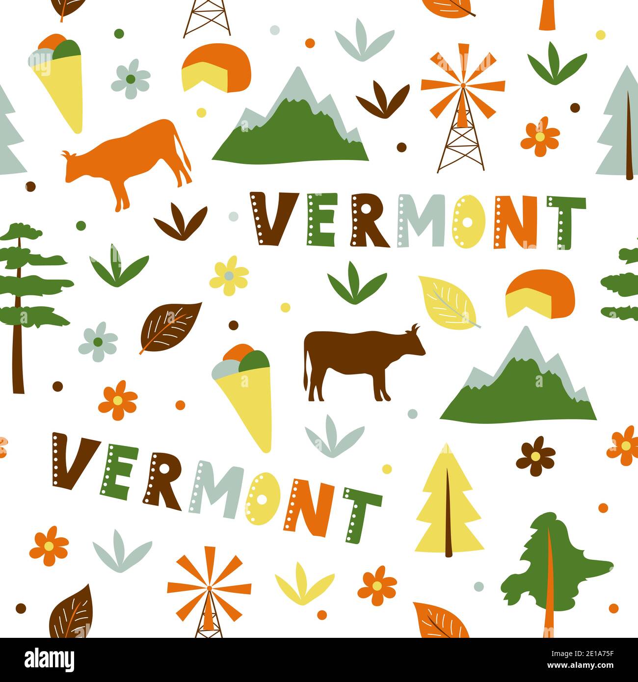 USA collection. Vector illustration of Vermont theme. State Symbols ...