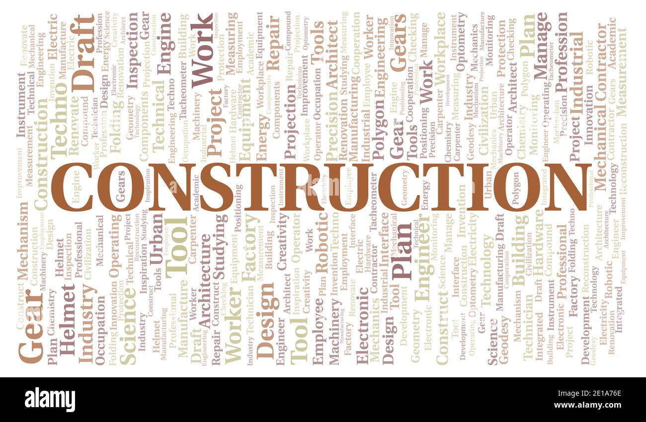 Construction typography word cloud create with text only Stock Photo ...