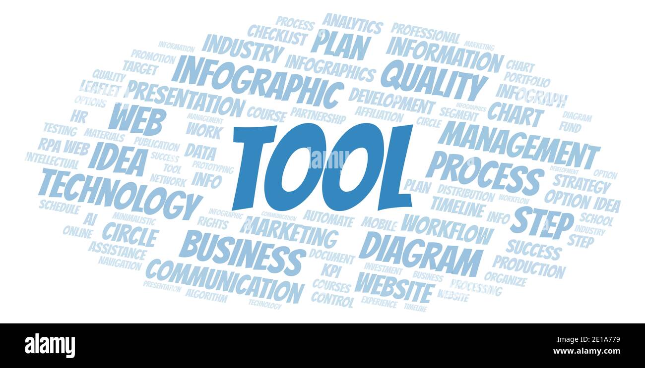 Tool typography word cloud create with text only Stock Photo - Alamy
