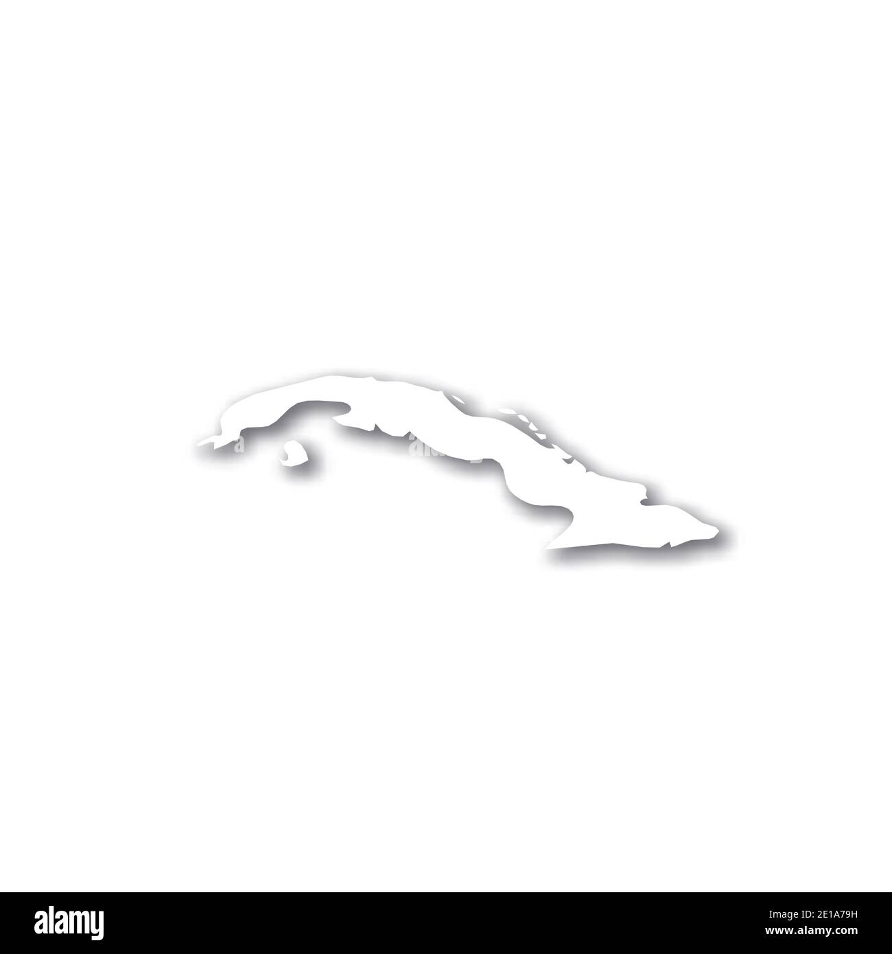 Cuba - white 3D silhouette map of country area with dropped shadow on ...