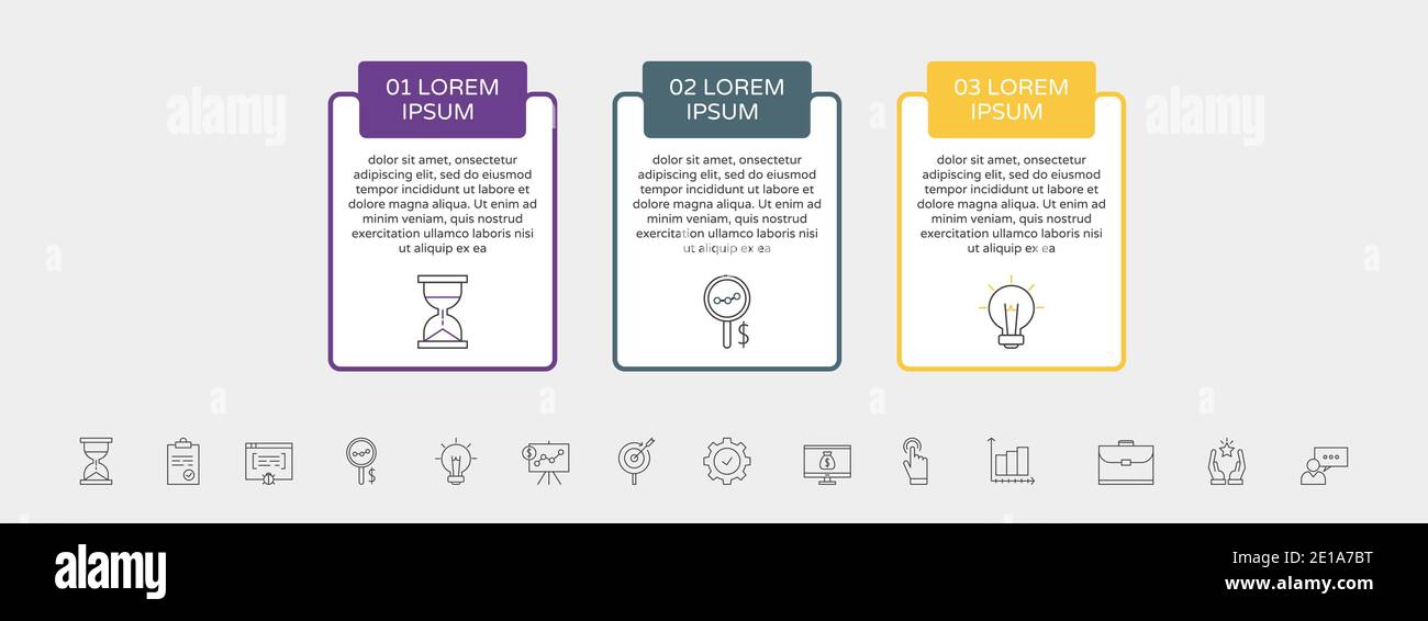 Vector Infographic rectangles with 3 steps. Square template can be used ...
