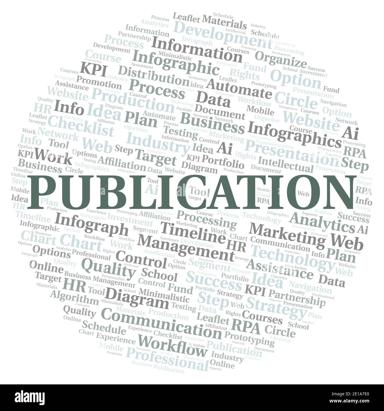 Publication typography word cloud create with text only Stock Photo - Alamy