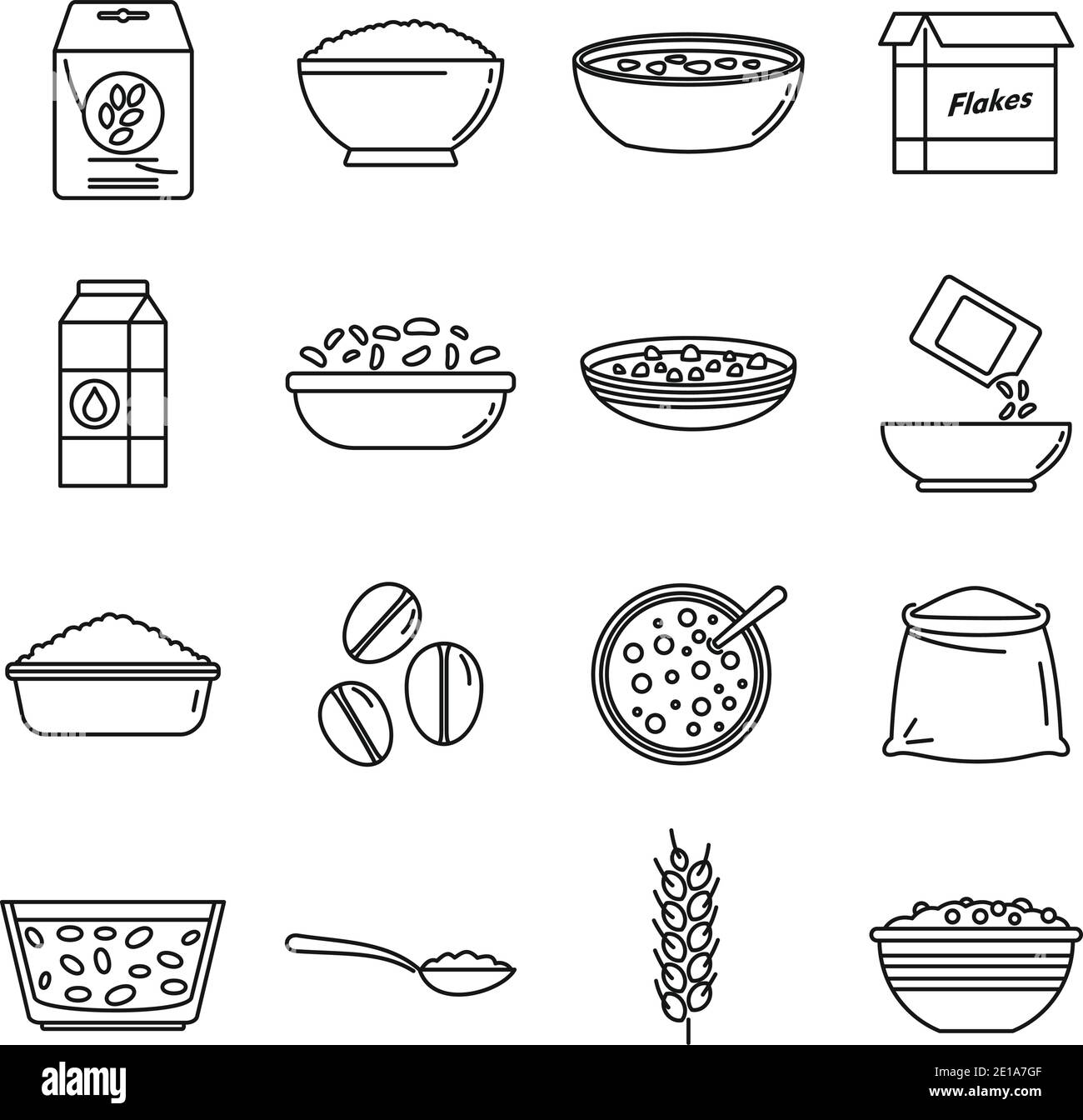 Breakfast cereal flakes icons set, outline style Stock Vector Image ...