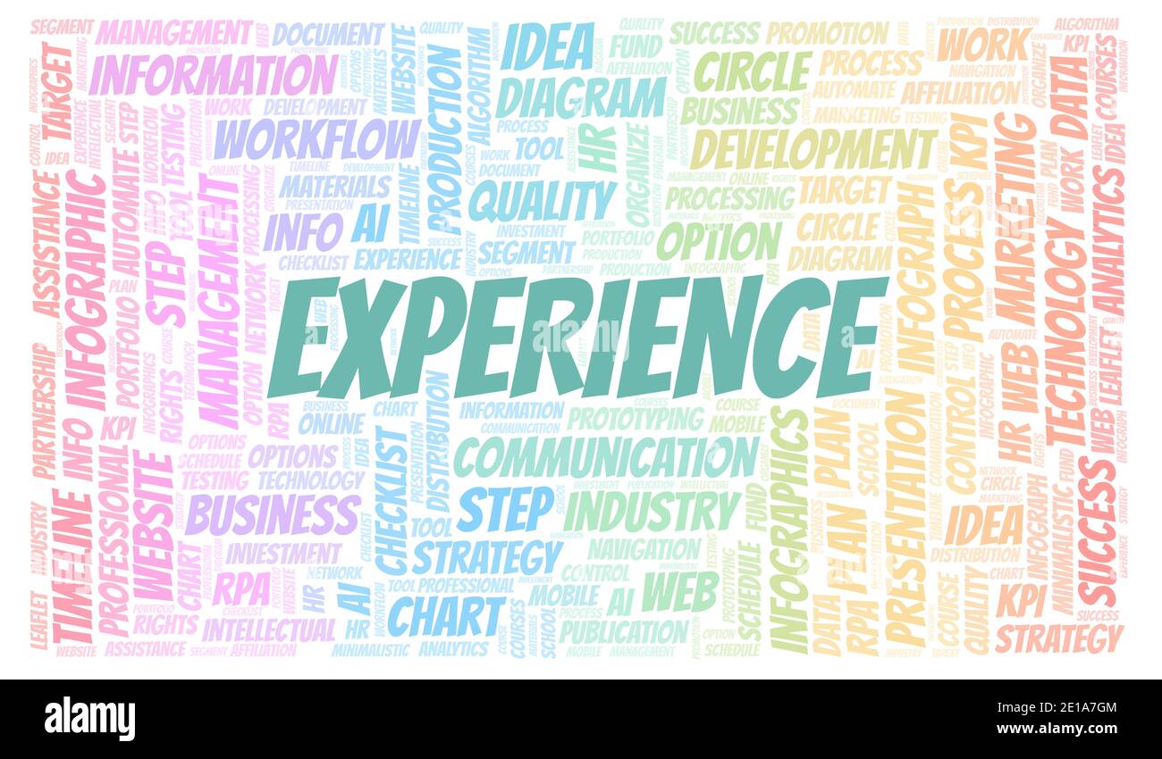 Experience typography word cloud create with text only Stock Photo - Alamy