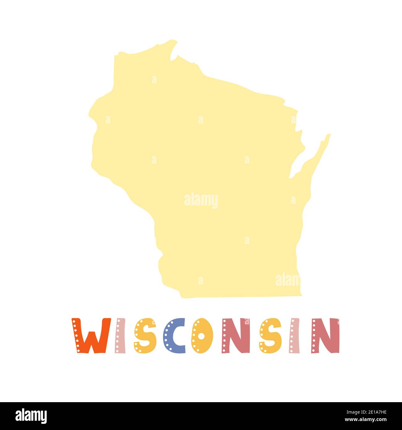 USA collection. Map of Wisconsin - yellow silhouette. Doodling style ...