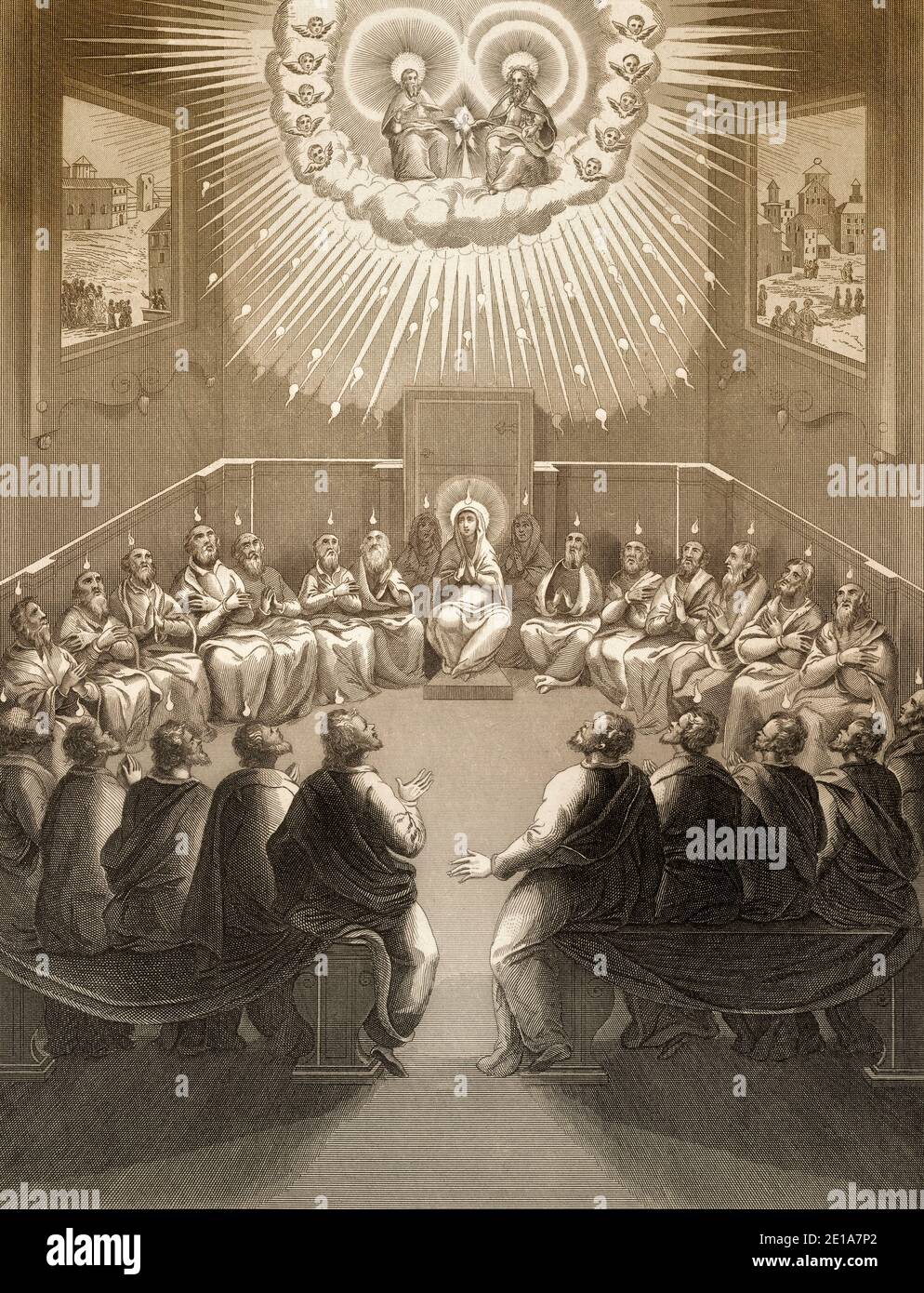 The Day of Pentecost, the descent of the Holy Spirit upon the Apostles ...