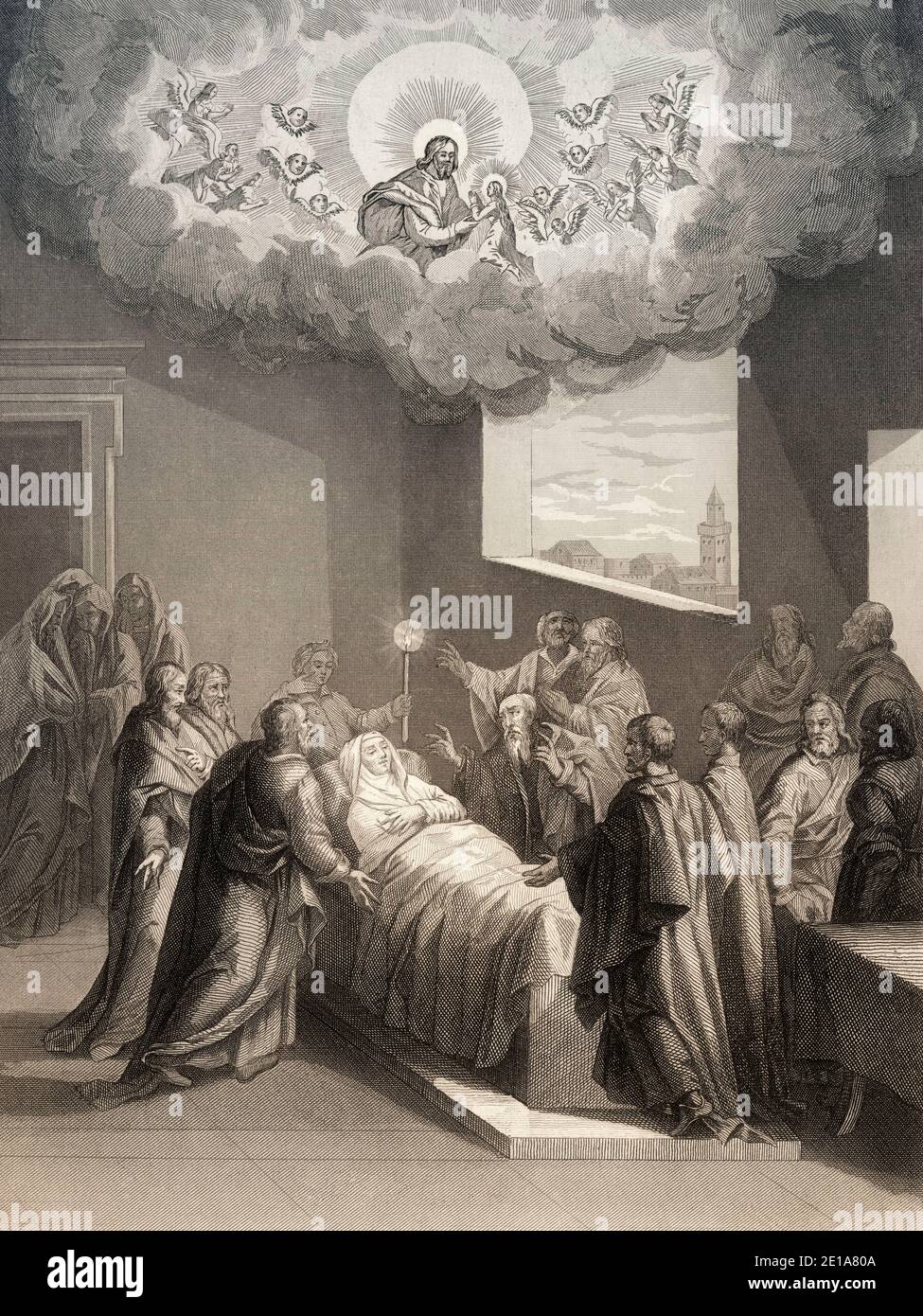 The Death of the Virgin Mary, Steel engraving 1853, digitally restored ...