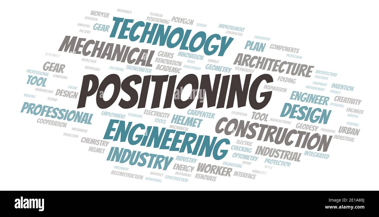 Positioning typography word cloud create with text only Stock Photo - Alamy